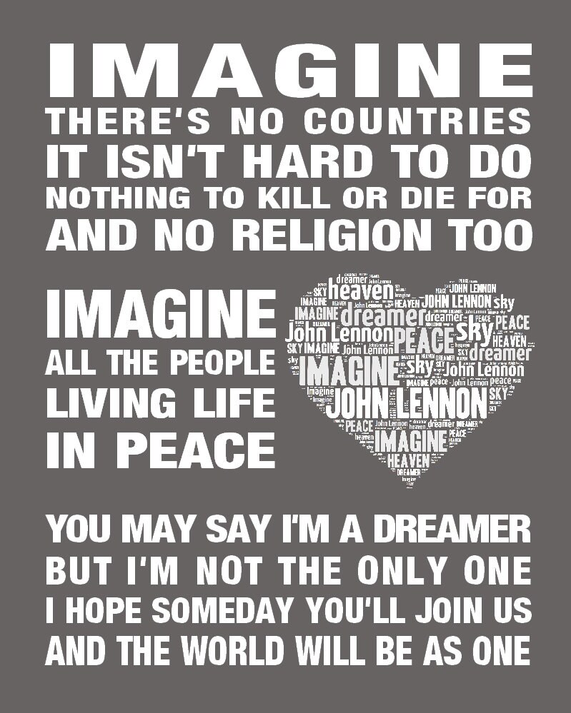 John Lennon Imagine Lyrics Art Print, the Beatles Song Poster - Etsy UK