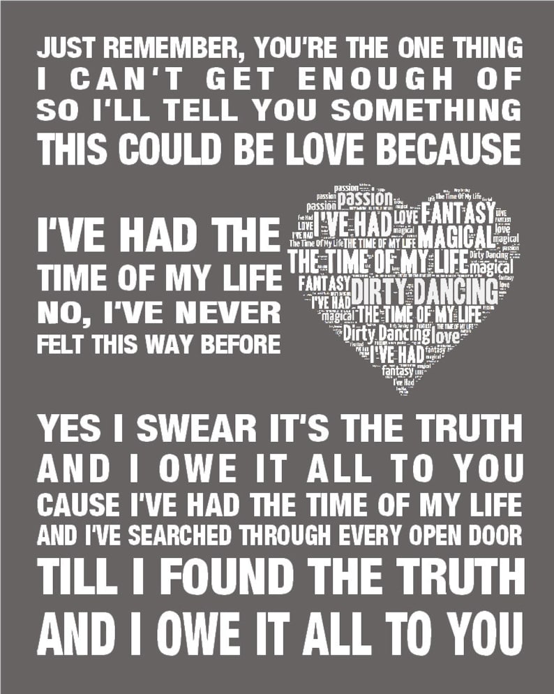 Dirty Dancing Time Of My Life Music Love Song Lyrics Wall Art - Etsy.de