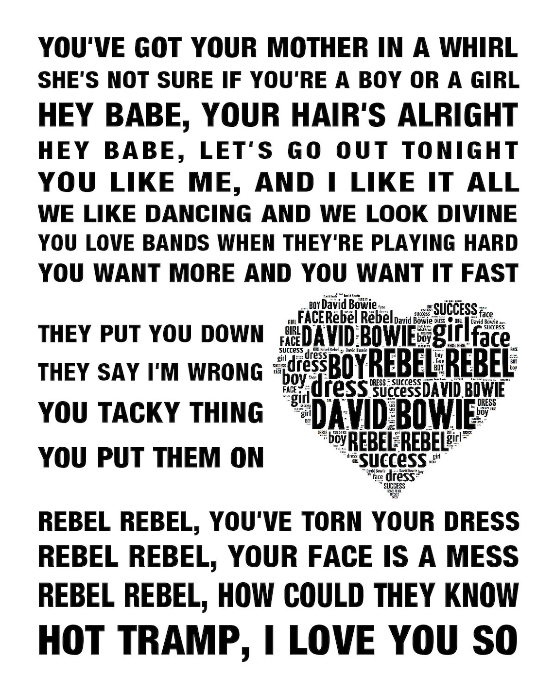 DAVID BOWIE Rebel Rebel Music Love Song Lyrics Wall Art Print | Etsy