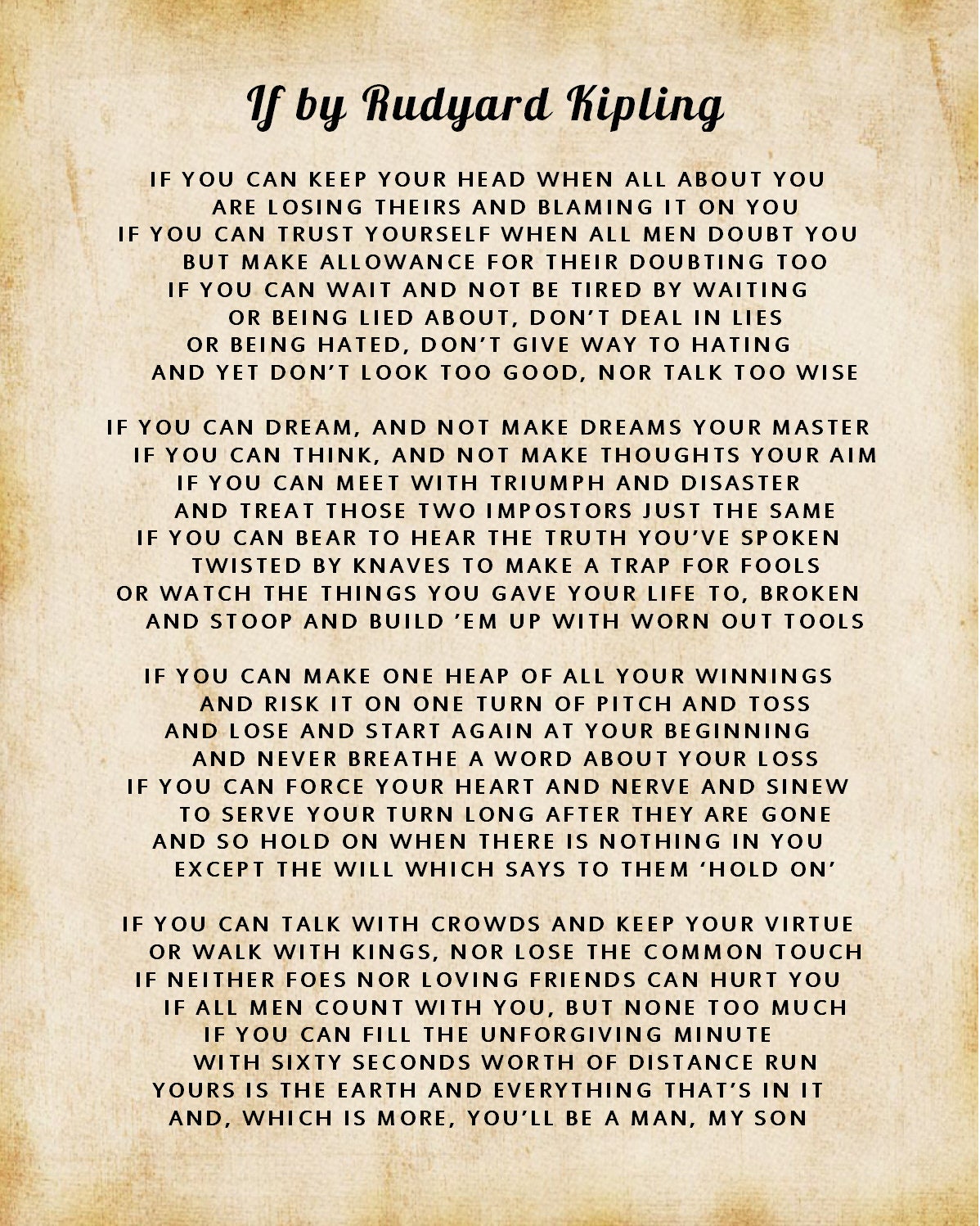 IF by Rudyard Kipling Print Poem Quote Fabric Stars. You Will Be a Man ...