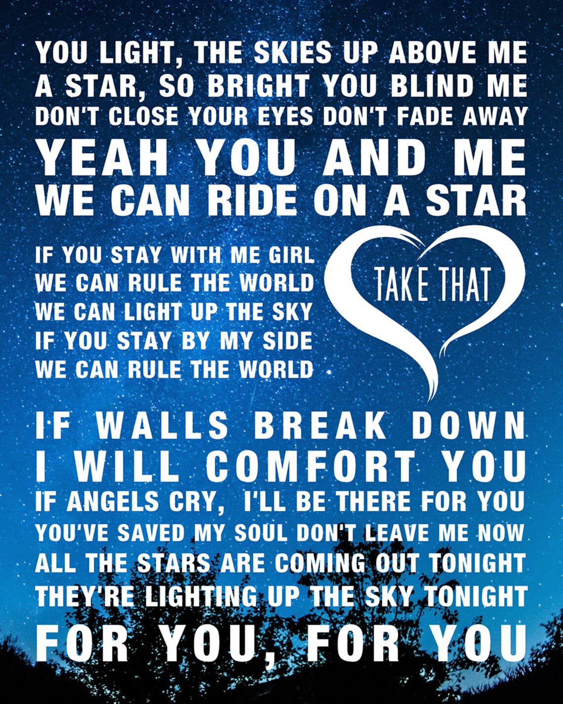 Take That Rule the World Music Song Lyrics Textured Hessian Heart Linen ...