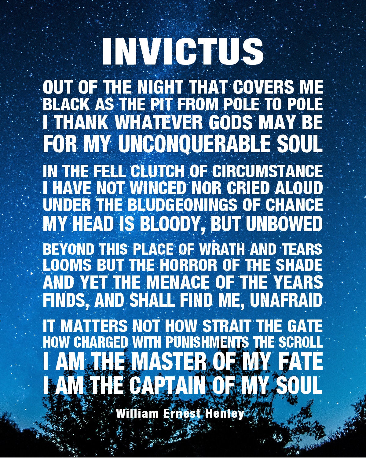Invictus Poem Poster by William Ernest Henley. Master of My - Etsy UK