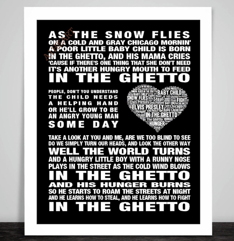 ELVIS PRESLEY in the Ghetto Song Lyrics Wall Art Print Poster. Home ...
