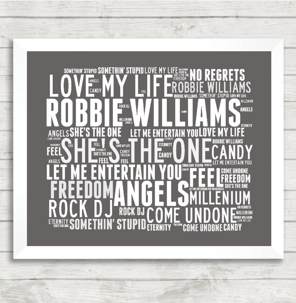 Robbie Williams Lyrics Art Print, Framed Music Poster - Etsy UK