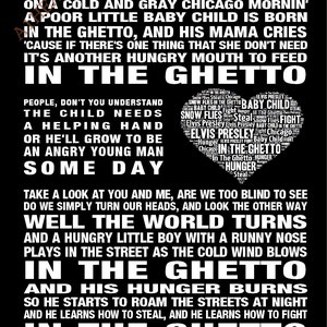 ELVIS PRESLEY In the Ghetto Song Lyrics Wall Art Print Poster. Home ...