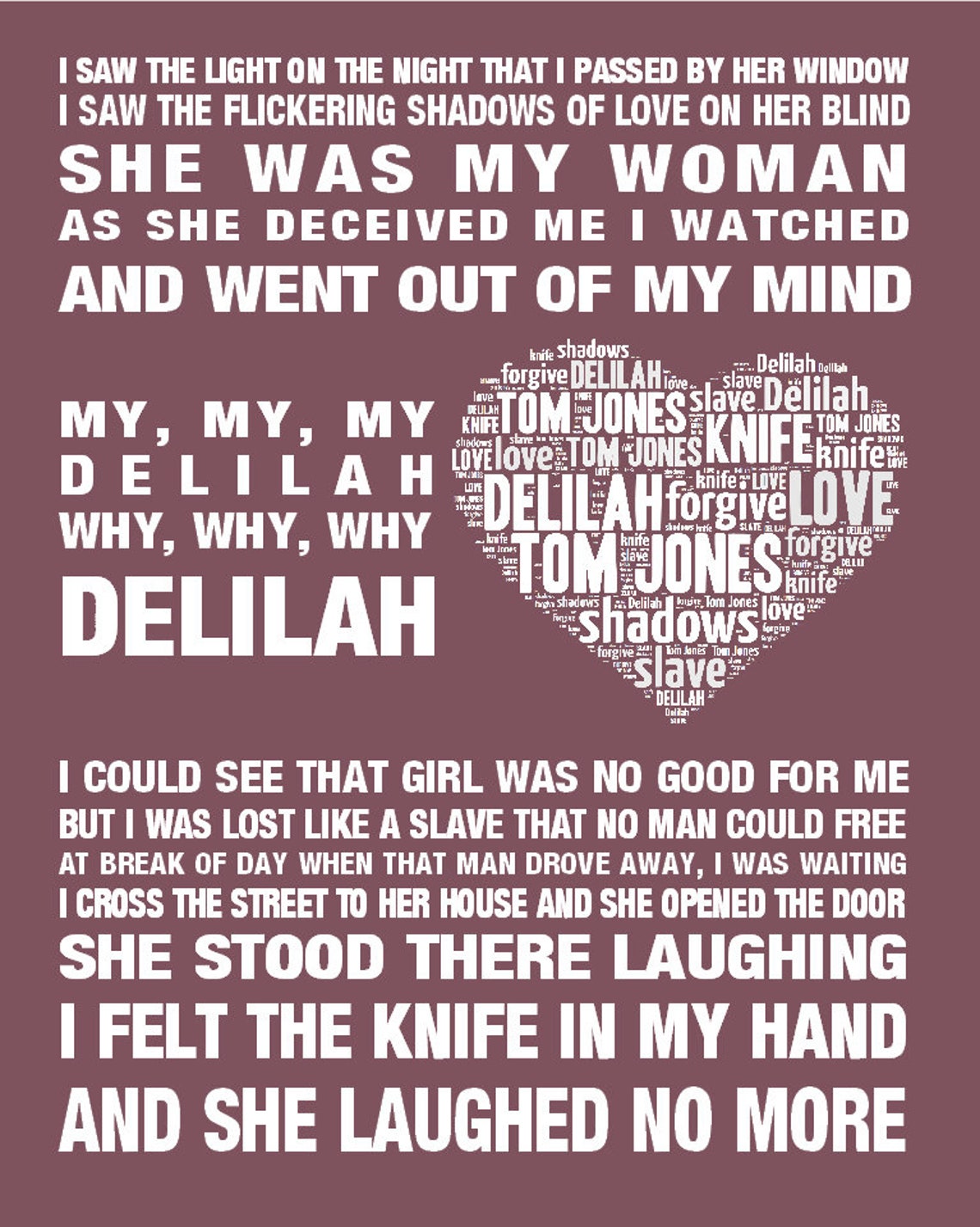 Tom Jones Delilah Music Love Song Lyrics Wall Art Print. Home Decor ...