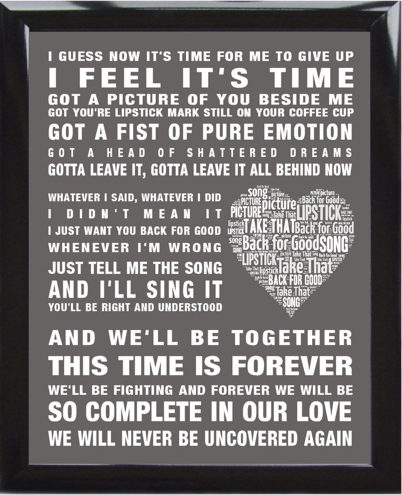 TAKE THAT Back for Good Music Love Song Lyrics Wall Art Print - Etsy