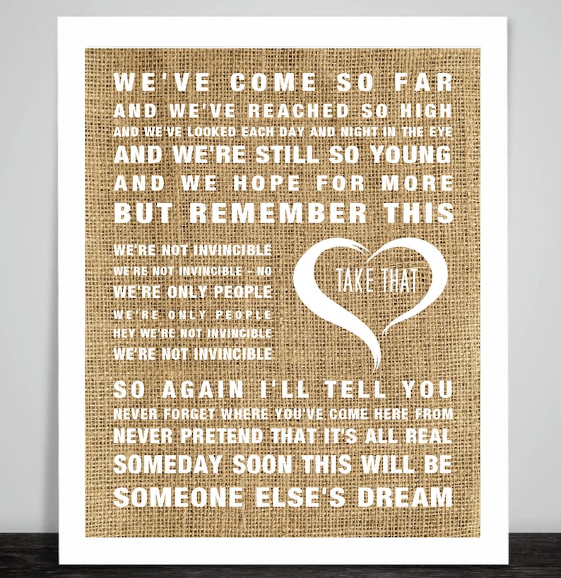 Take That Never Forget Music Song Lyrics Textured Hessian - Etsy UK