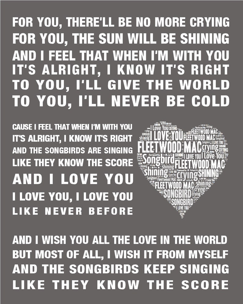 Fleetwood Mac Songbird Lyrics Art Print, Music Poster - Etsy