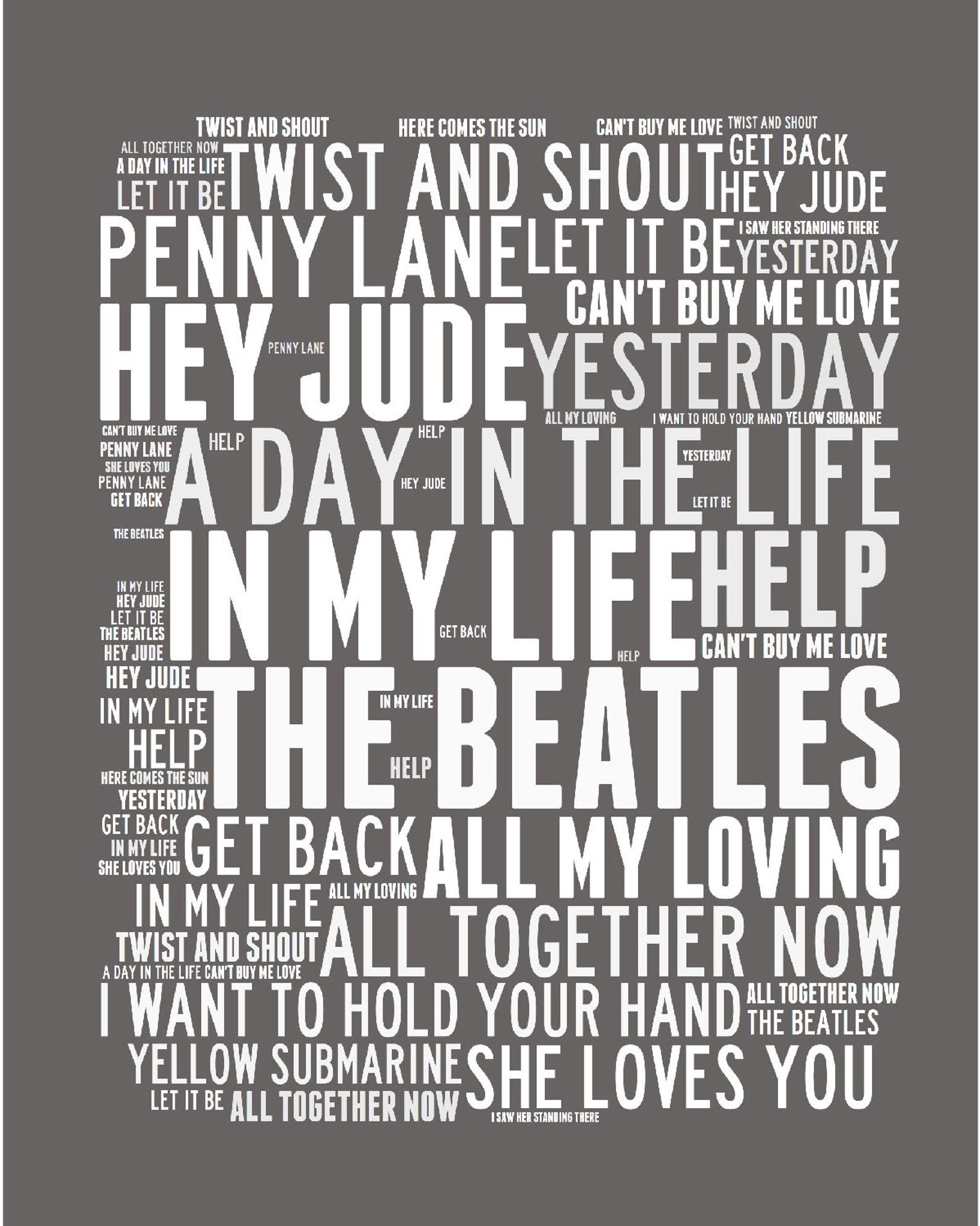 The Beatles Music Song Titles Lyrics Wall Art Print Poster - Etsy UK