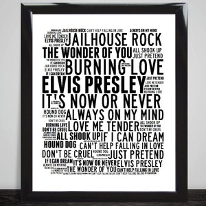 Elvis Presley Song Lyrics Portrait, Music Wall Art Print - Framed ...