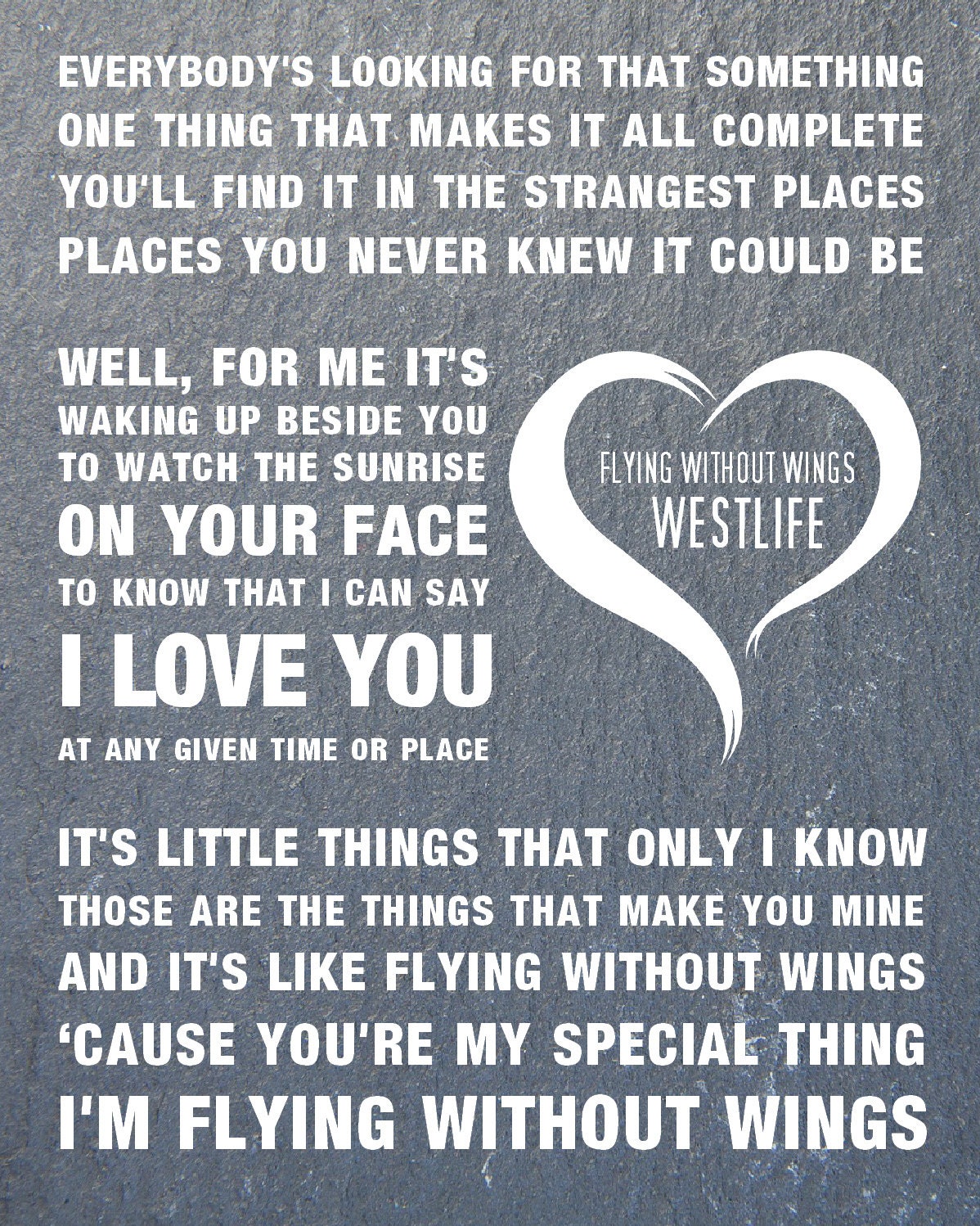 Westlife Flying Without Wings Music Song Lyrics Textured - Etsy UK