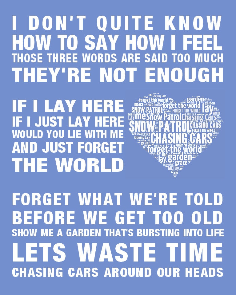 SNOW PATROL Chasing Cars Music Love Song Lyrics Wall Art - Etsy