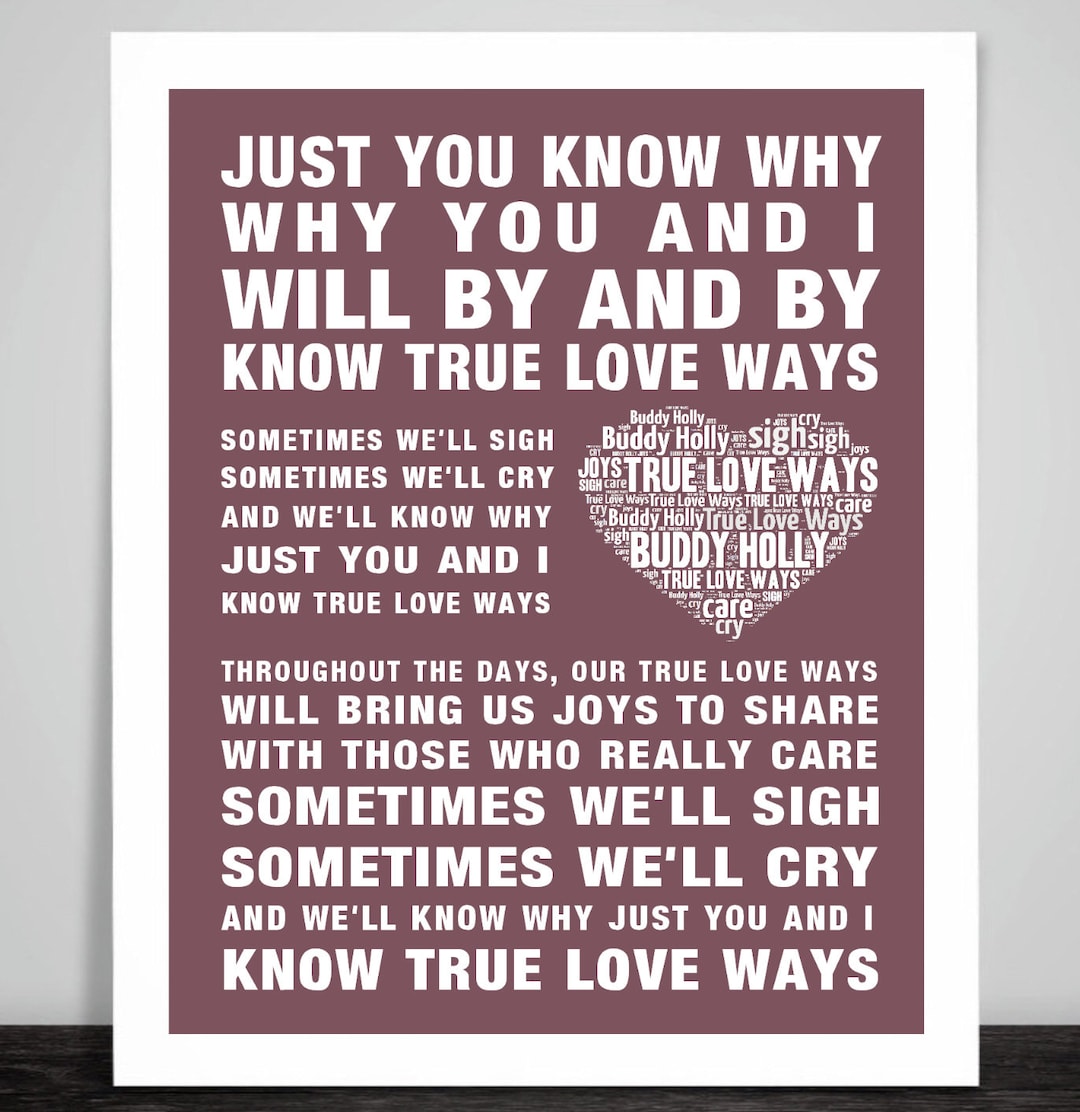 BUDDY HOLLY True Love Ways Music Song Lyrics Wall Art Print/poster Home ...
