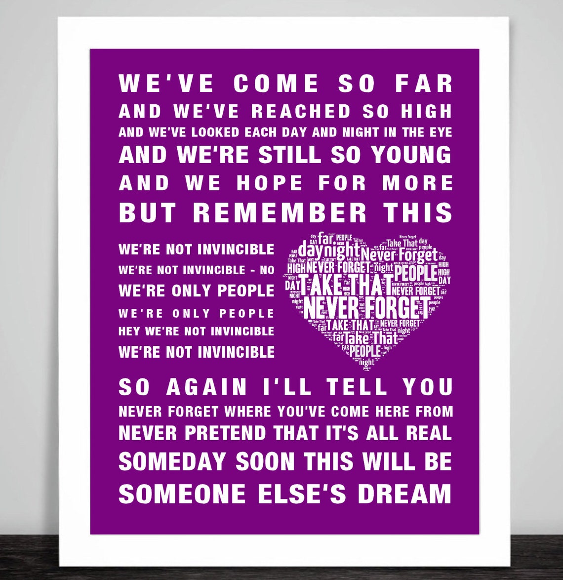 TAKE THAT Never Forget Music Love Song Lyrics Wall Art - Etsy