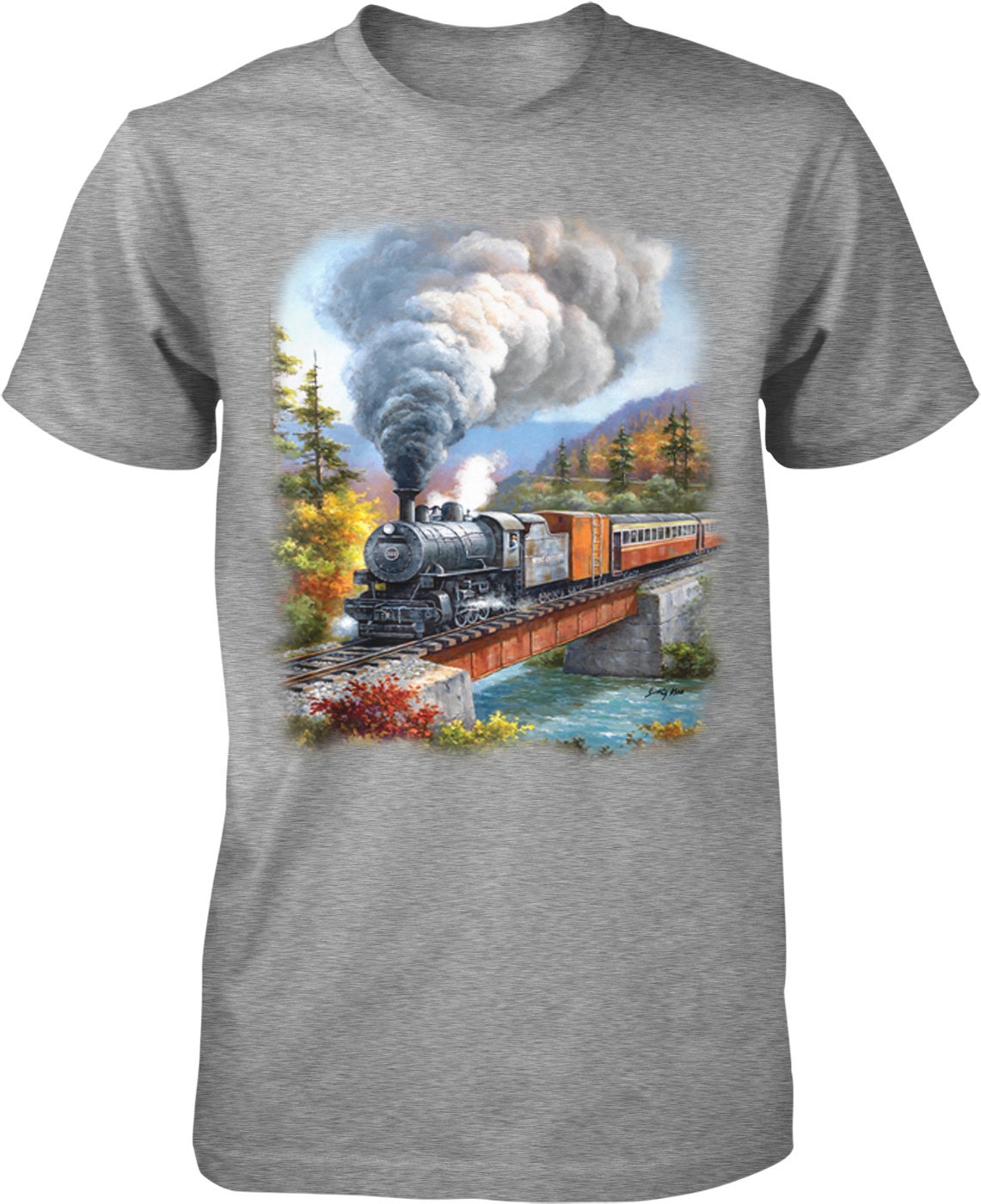 Train Crossing Locomotive Bridge Men's T-shirt | Etsy