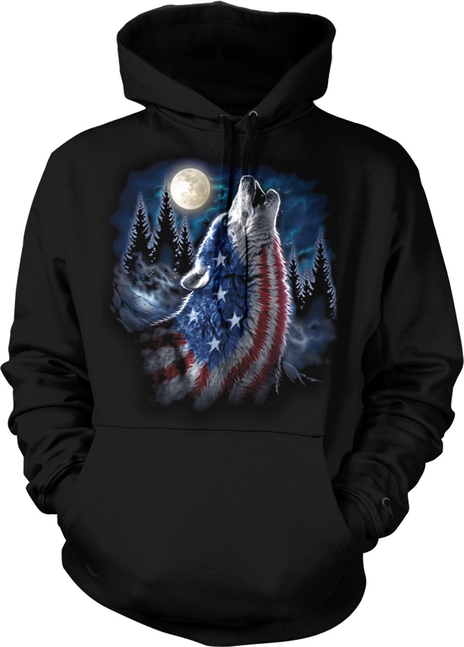 American Flag Wolf Flag Pattern Wolf Hooded Sweatshirt | Etsy
