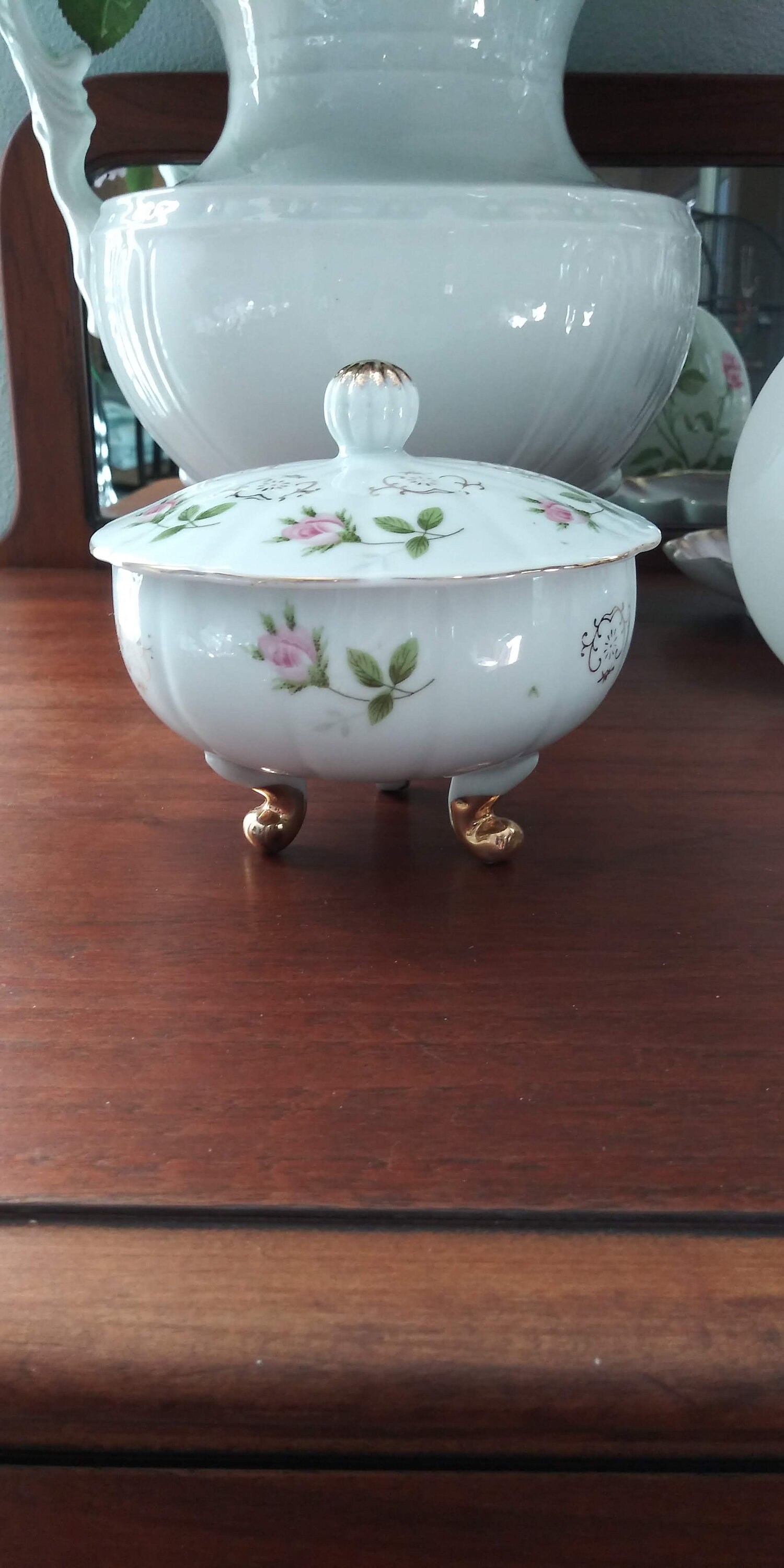 French Boudoir Chic Collection of Pink and White, Footed Trinket Dish ...