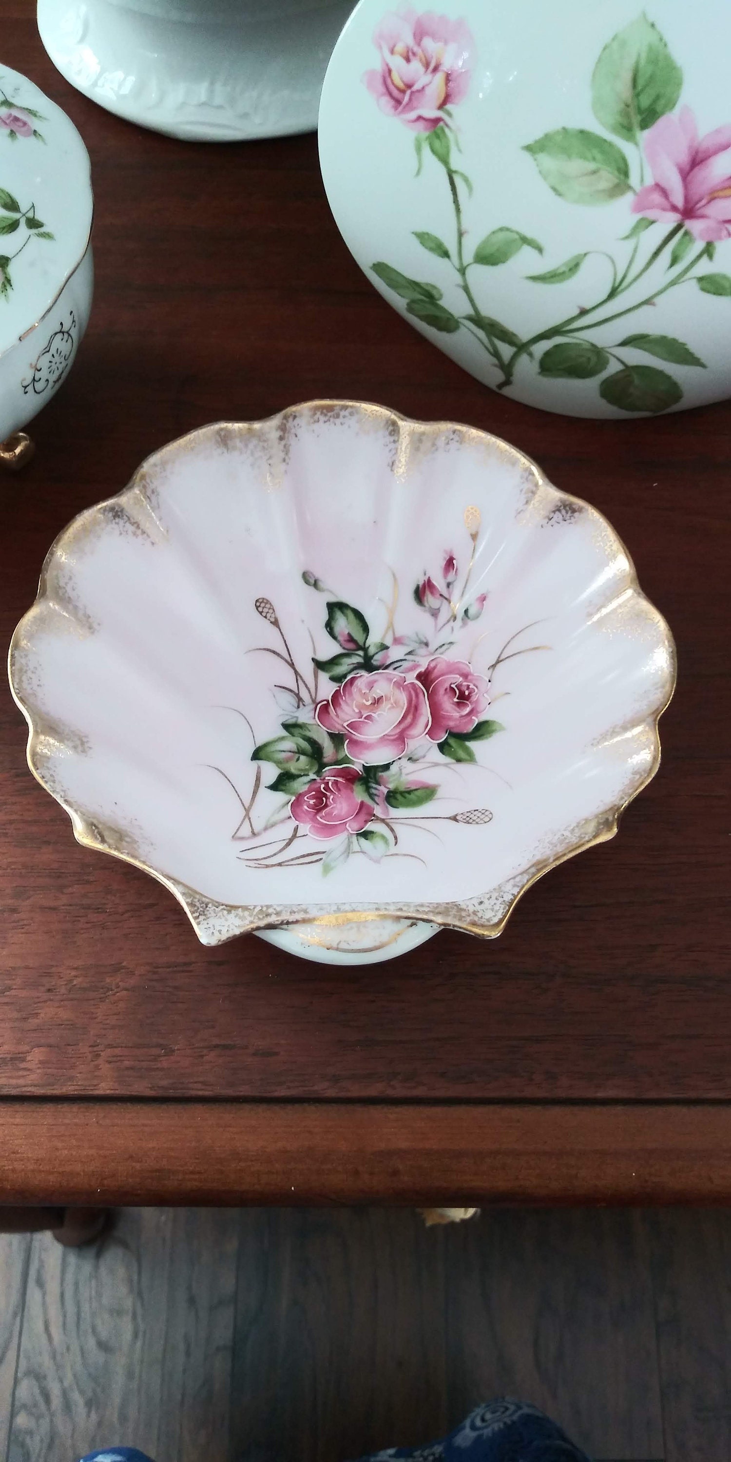 French Boudoir Chic Collection of Pink and White, Footed Trinket Dish ...