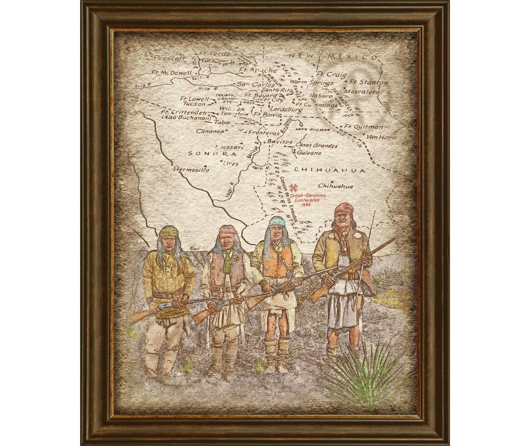 Historical Art Geronimo Apache Surrender 1886 and Map, Native Americans ...