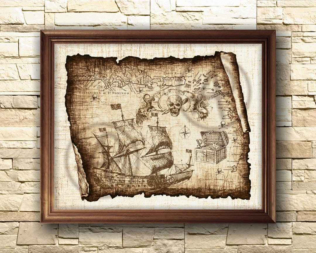 Parchment Drawing Pirates Treasure Map of Ship Art Decor, Pirate ...