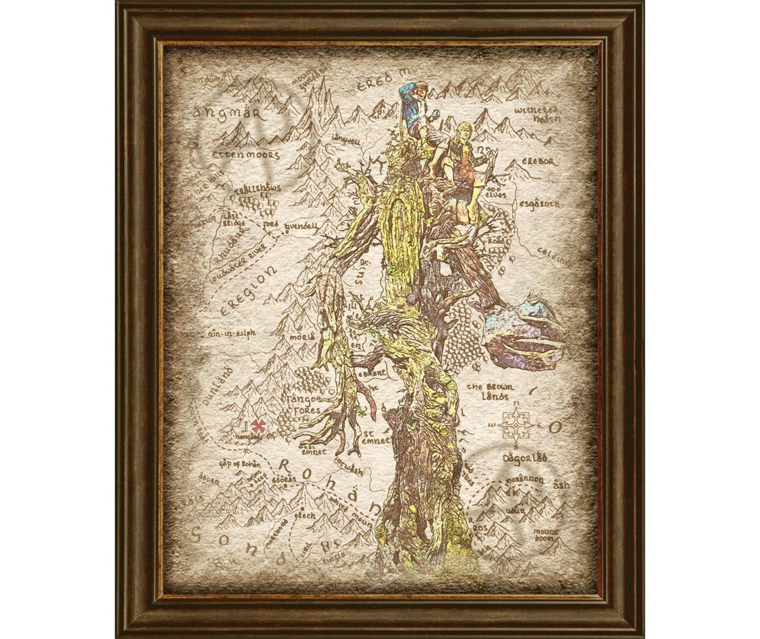Fantasy Art Poster Treebeard Ent of Map, Lord of the Ring Tree Beard ...