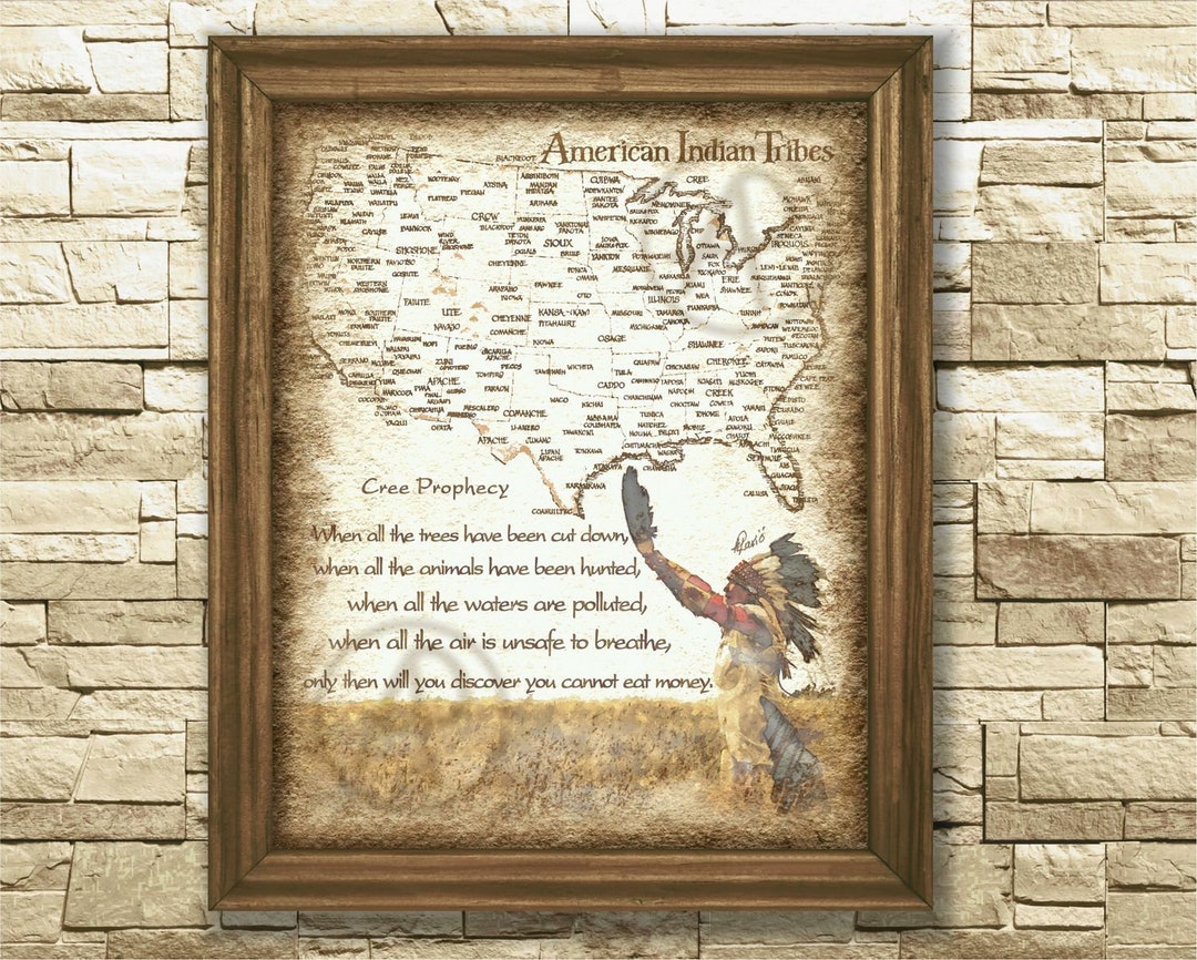 Rustic Native Americans Indian Tribe Map Art Native Americans - Etsy