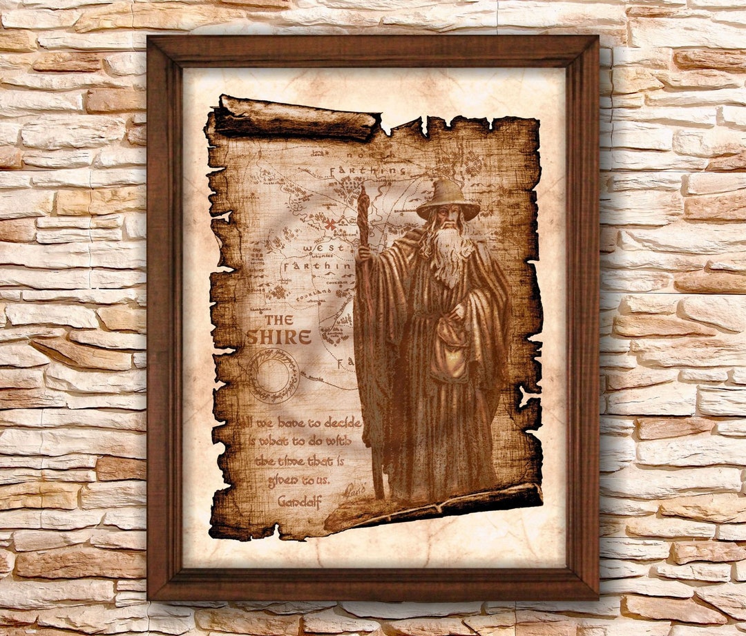 Parchment Gandalf Quote Art Poster of the Shire Map, Lord of the Ring ...