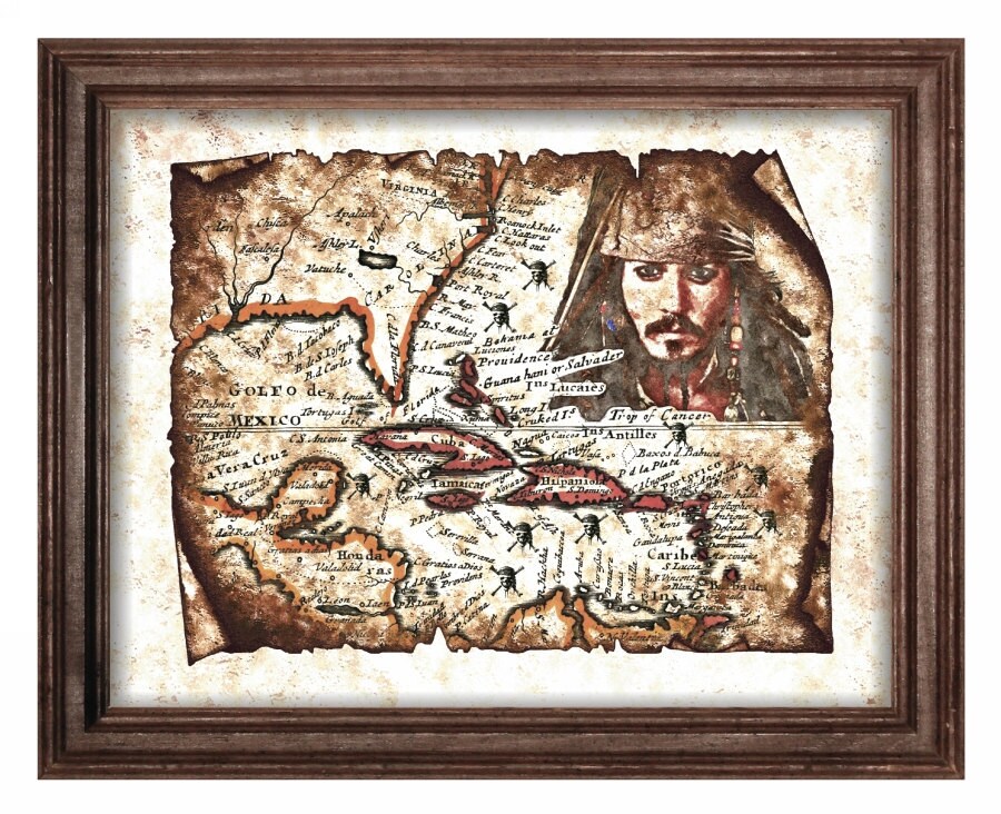 Pirate carte Grunge Jack Sparrow Art ancienne carte Pirate | Etsy