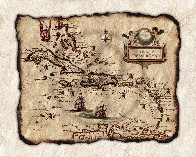 Antique Pirate Map 345 Treasure Map Old Stock Photos, High Res