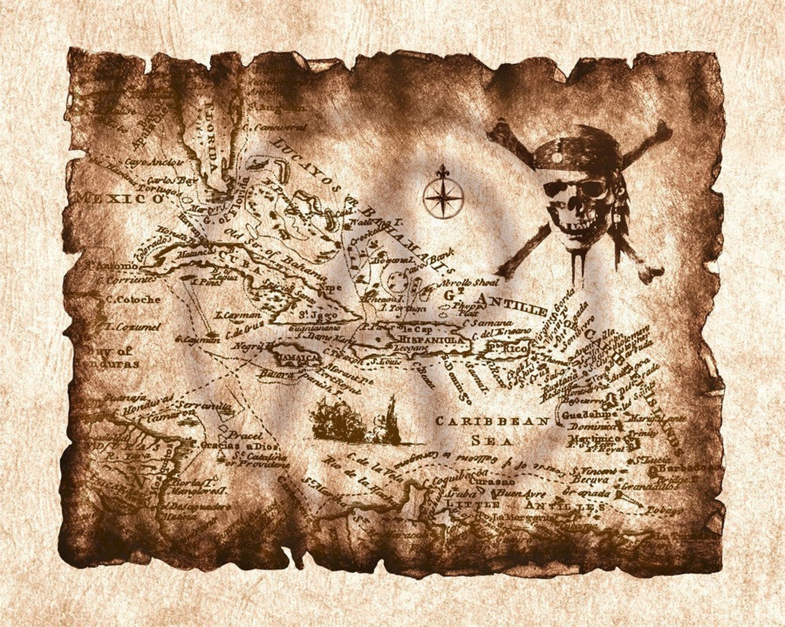 Pergamena Arte Pirata della Mappa dei Caraibi Pirata Art - Etsy Italia