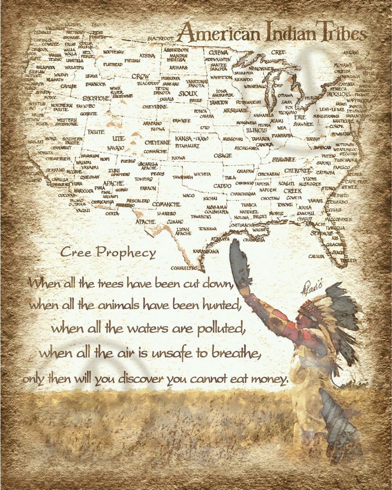 Rustic Native Americans Indian Tribe Map Art Decor Native - Etsy