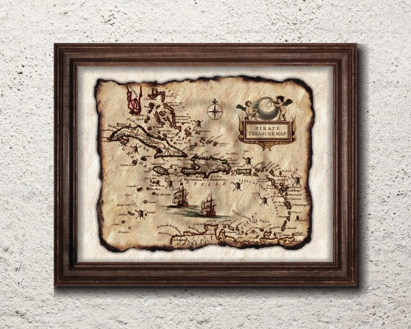 Pirate Old Treasure Map Art Caribbean, Antique Map Of Caribbean, Old ...
