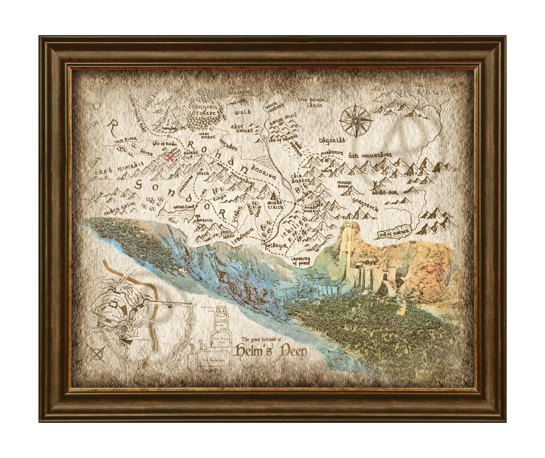 Helms Deep Architecture and Rohan Map Art Poster, Lord of the Ring ...