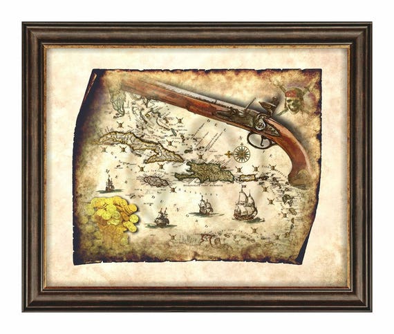 Pirate Weapon of Caribbean Map Art Decor Old Map Caribbean - Etsy