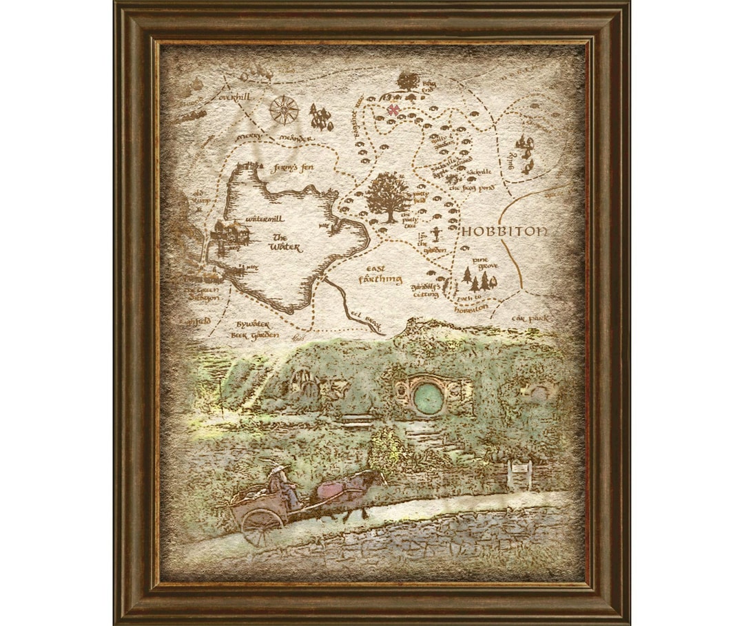 Gandalf in Hobbiton Landscape Art Poster of Map, Lord of the Ring Gandalf - Hobbiton Landscape ...