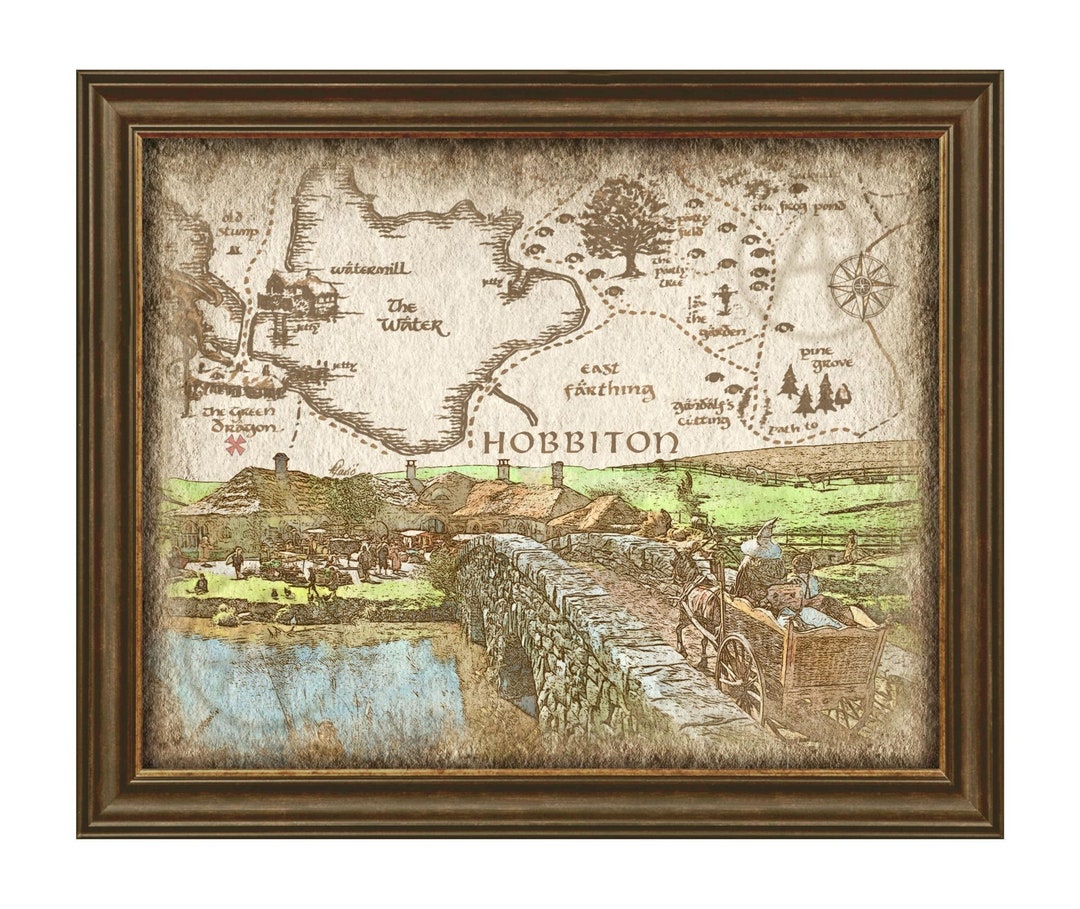 Hobbiton Bridge Landscape Art Poster of Map, Lord of the Ring Hobbiton ...