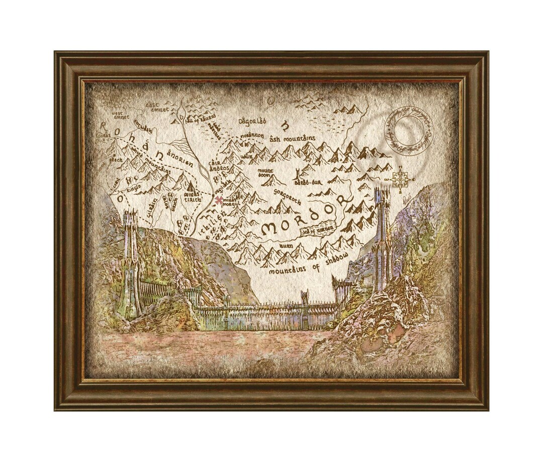 Mordor Gate Fantasy Landscape Art Print of Map, Lord of the Ring Mordor ...