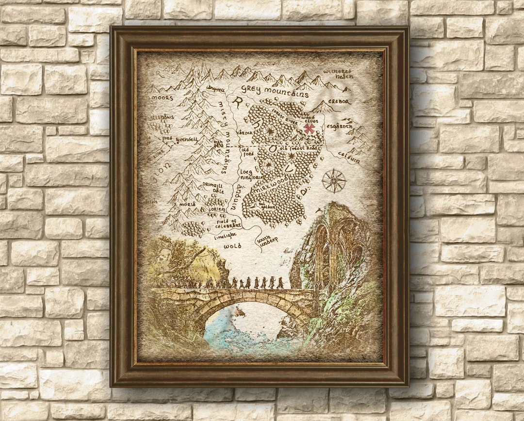 Elven Bridge of the Hobbit Map Art Decor, Lord of the Ring Elven Bridge ...