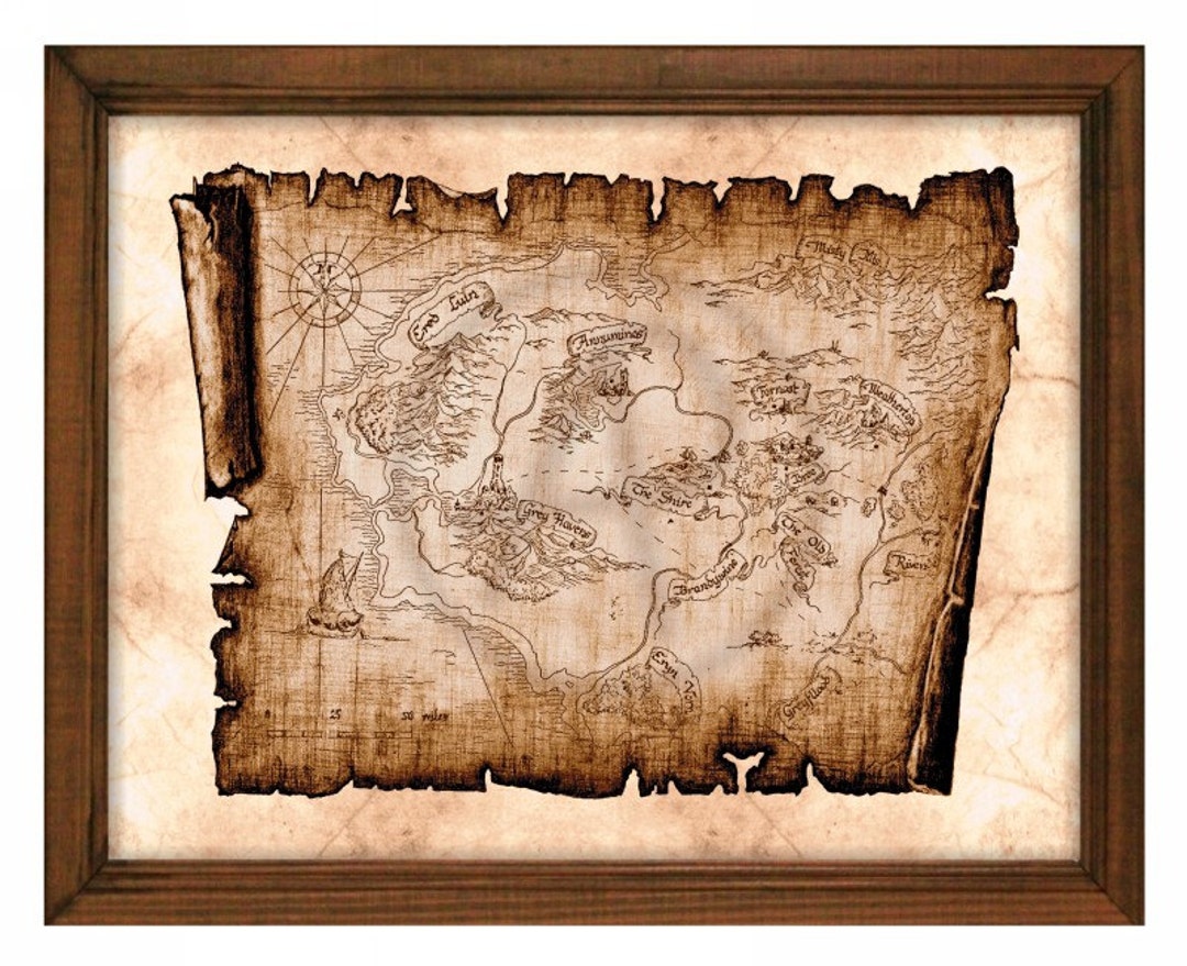 The Hobbit Bilbo Baggins Map of Parchment Map Art, Lord of the Ring ...