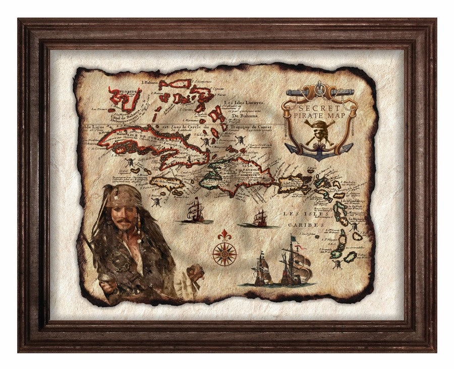 Pirate secret trésor carte-Pirates des Caraïbes Art carte | Etsy