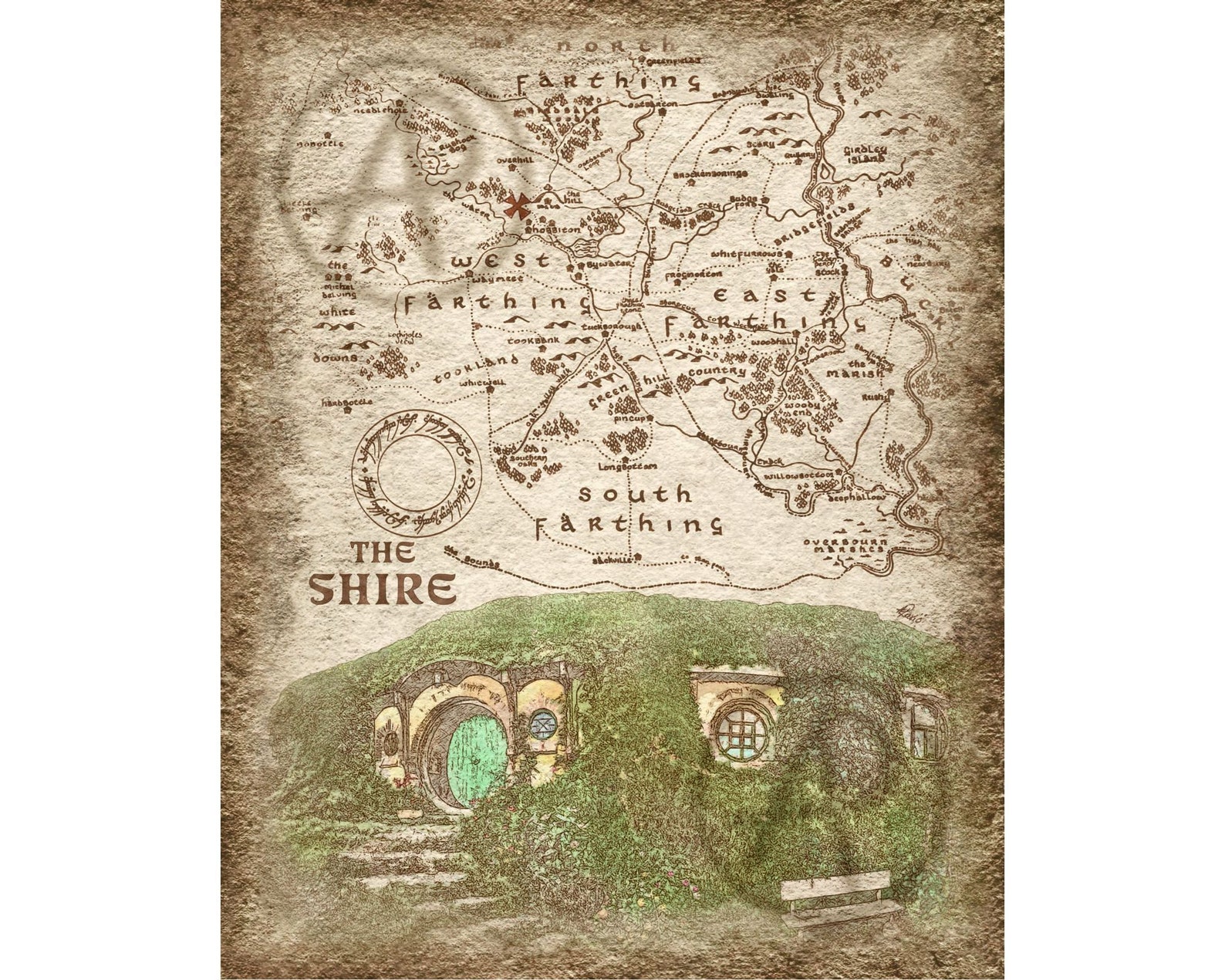 Bag End Hobbit House Printable Art of the Shire Map Lord of - Etsy