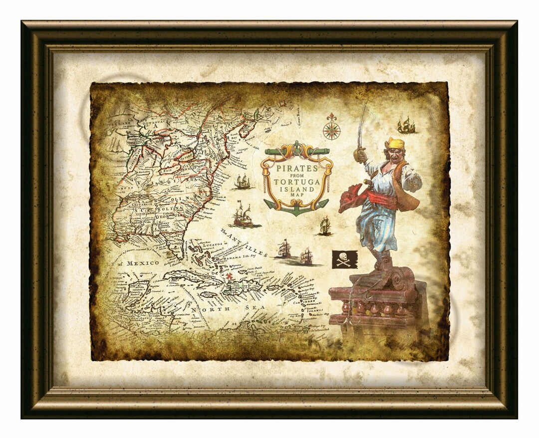 Pirates From Tortuga Island Decoration Map Art Decor, Pirate Printable ...