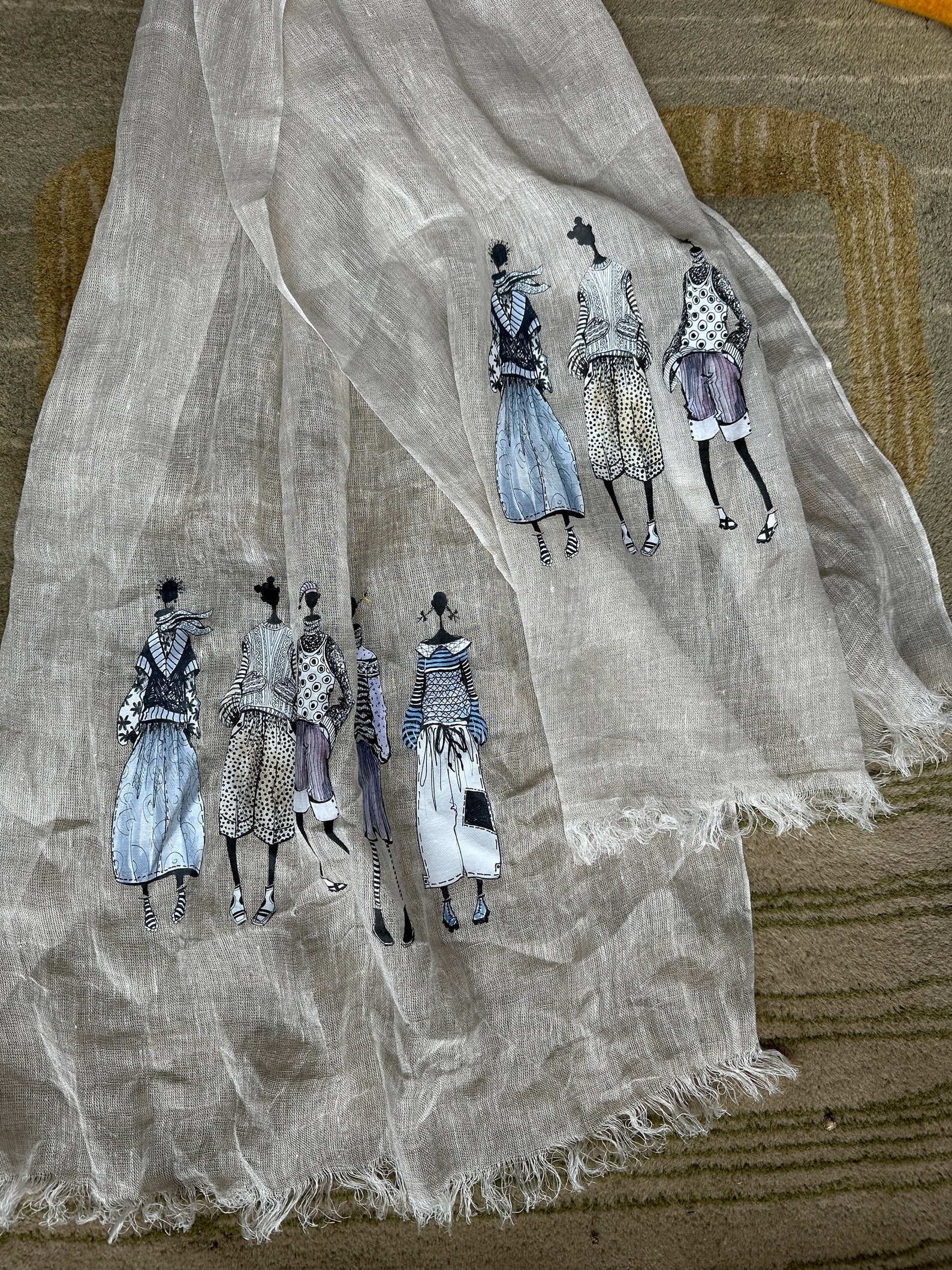 Linen Shawl Original Fashion Sketches Textile Artwork One of a Kind ...