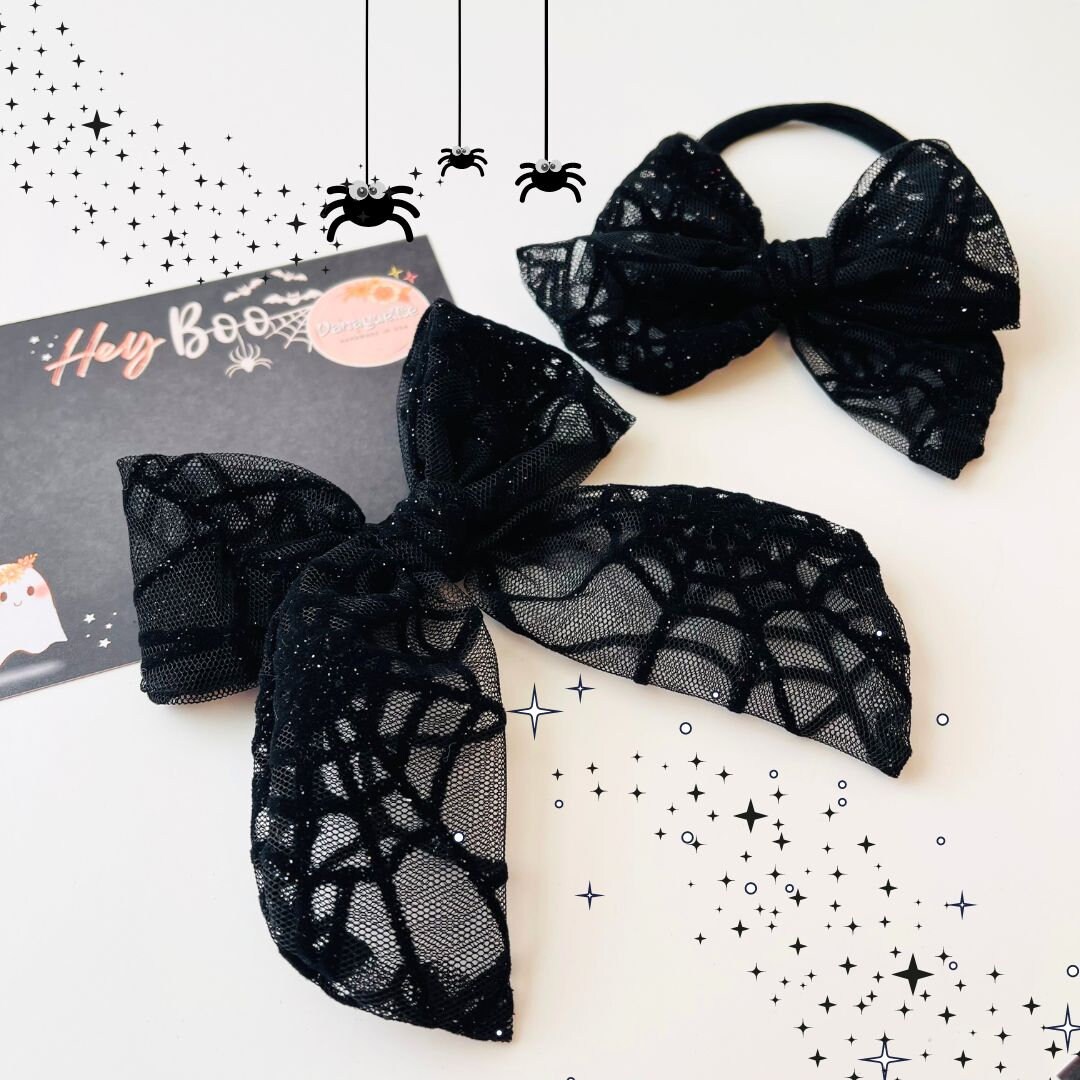 Spider Web Halloween Hair Bow, Black Tulle Bow, Halloween Tulle Bow for ...