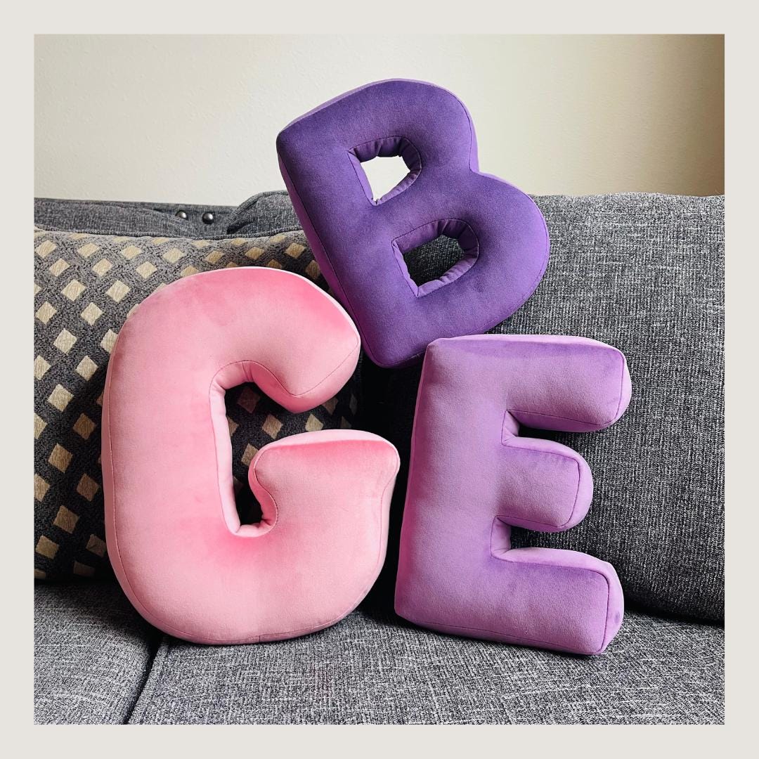 Velvet Letters, Custom Alphabet Letter Pillows, Initial Cushion, Soft ...