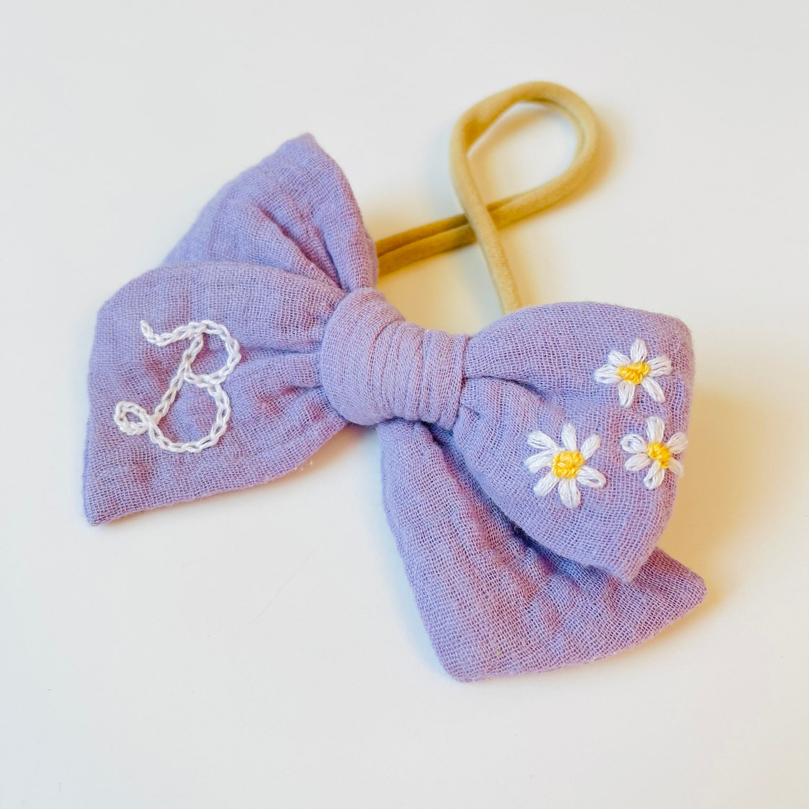 Personalized Baby Bows, Custom Hand-embroidered Initial Letter, Gauze ...