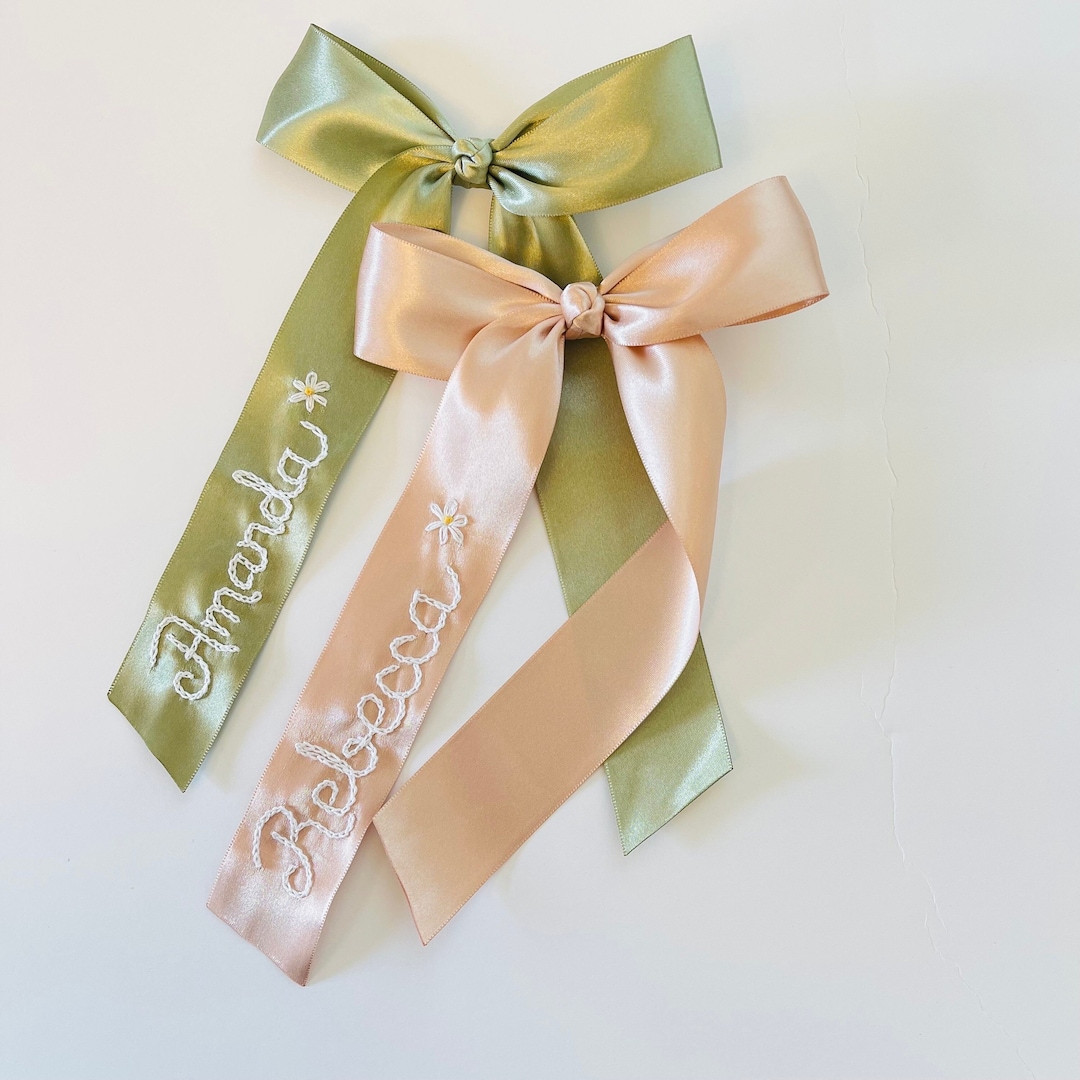 Personalized Hair Bows Hand Embroidered Name for Girls and Adults ...