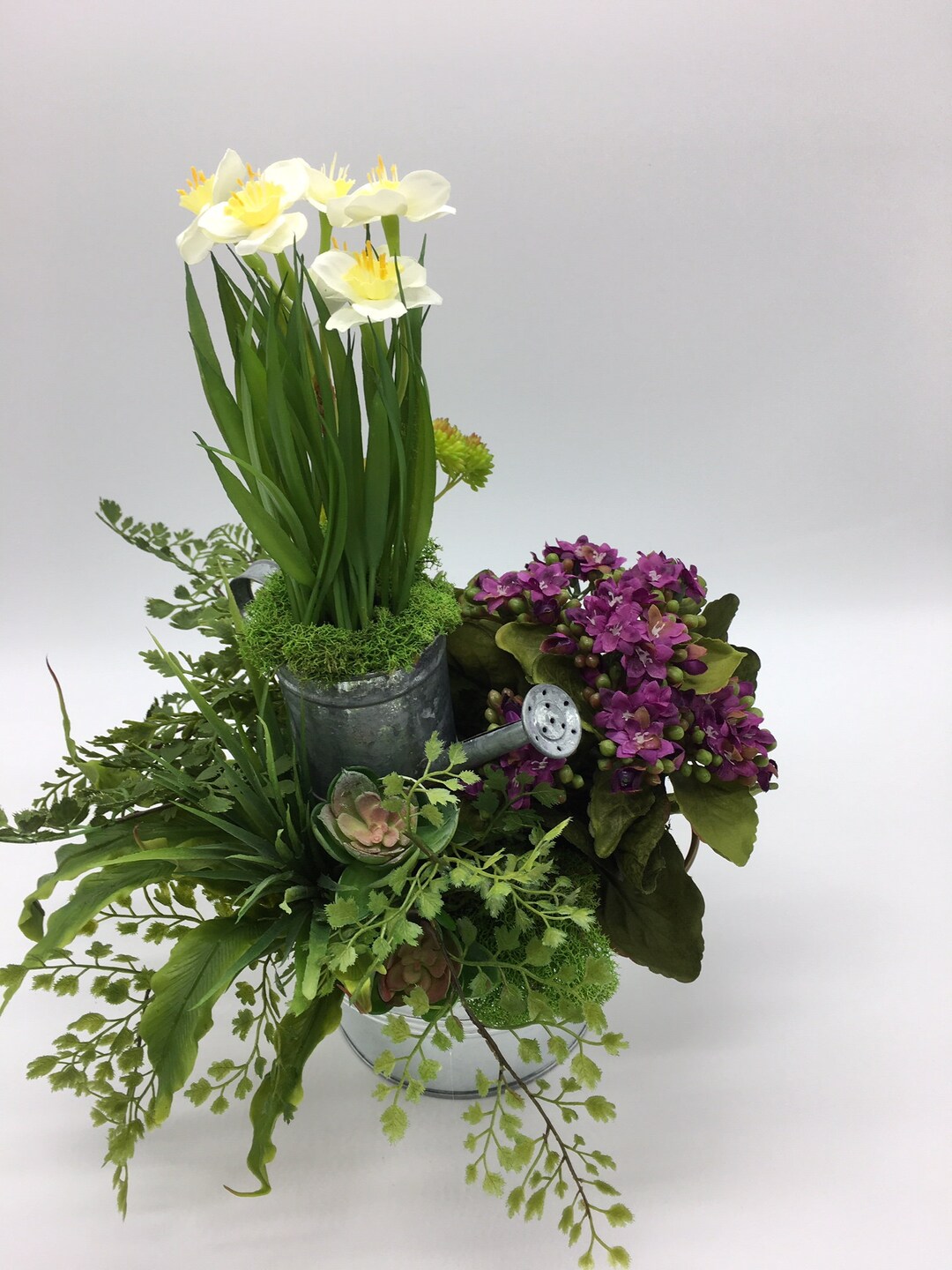 Spring Silk Arrangement Centerpiece in Tin Bucket With Succulents ...