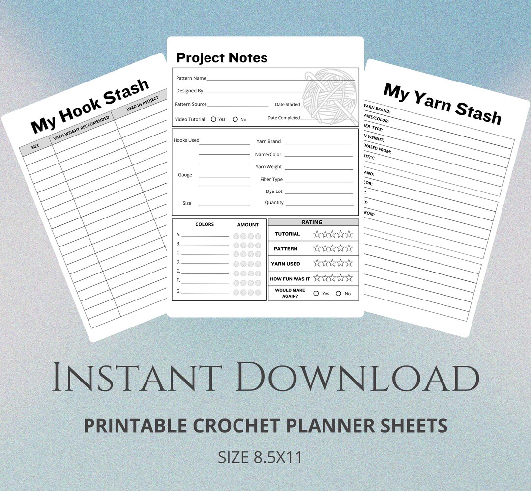Printable Crochet Project Tracker Sheets PDF, Yarn Stash, Hook Stash ...